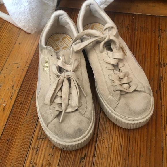 Puma | Shoes | Puma Suede Satin Cream Platform Sneaker Suede 8 | Poshmark